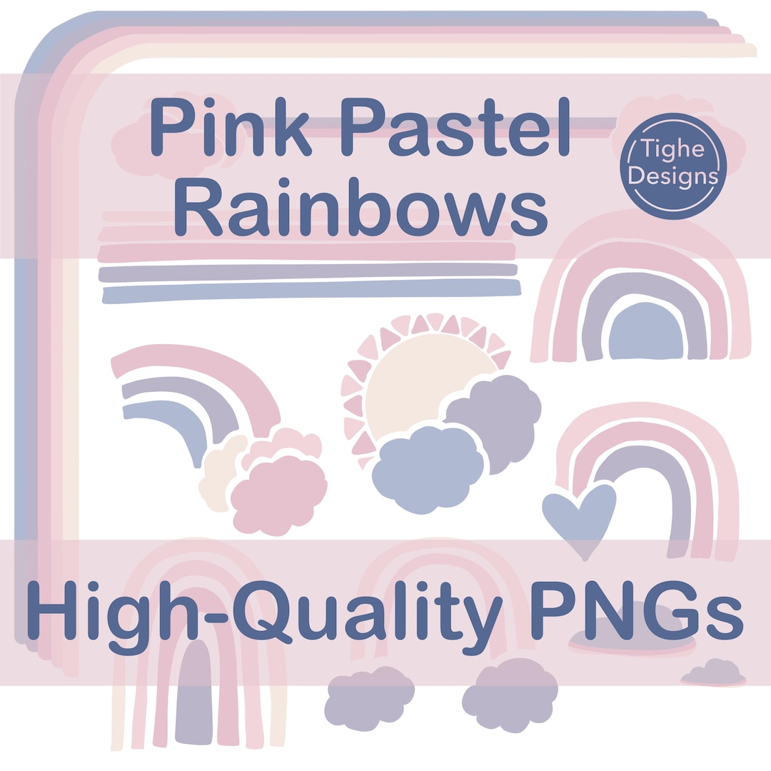 Pink Pastel Rainbow Clip Art Set - Pngs for Birthday Invites, Business ...