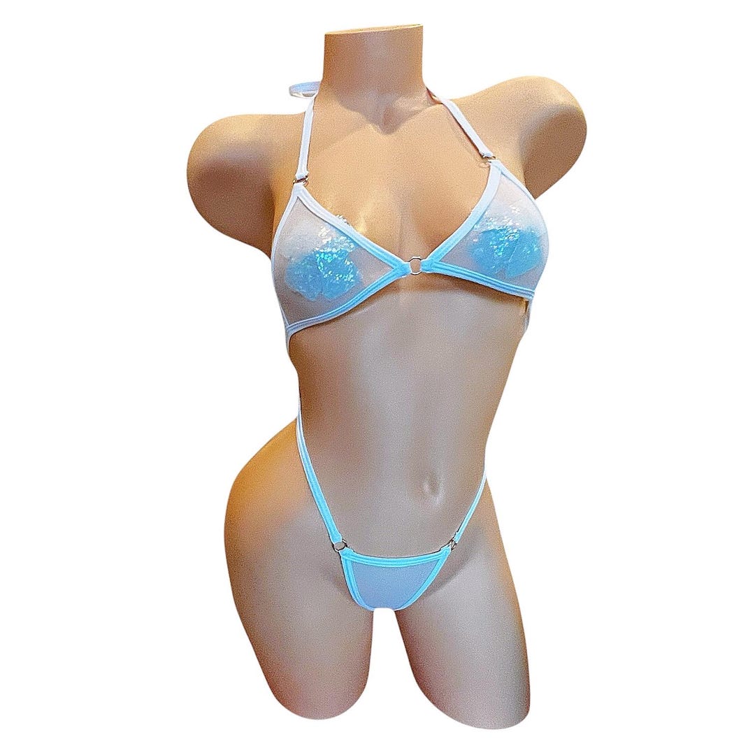 Icy White G String Mesh Thong Bikini Set - Microkini - EXOTIC DANCEWEAR ...