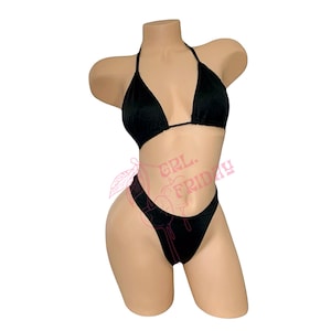 Black Retro High Cut Thong Tri-kini Set - String Bikini - EXOTIC DANCEWEAR - Grlfriday Shop ...