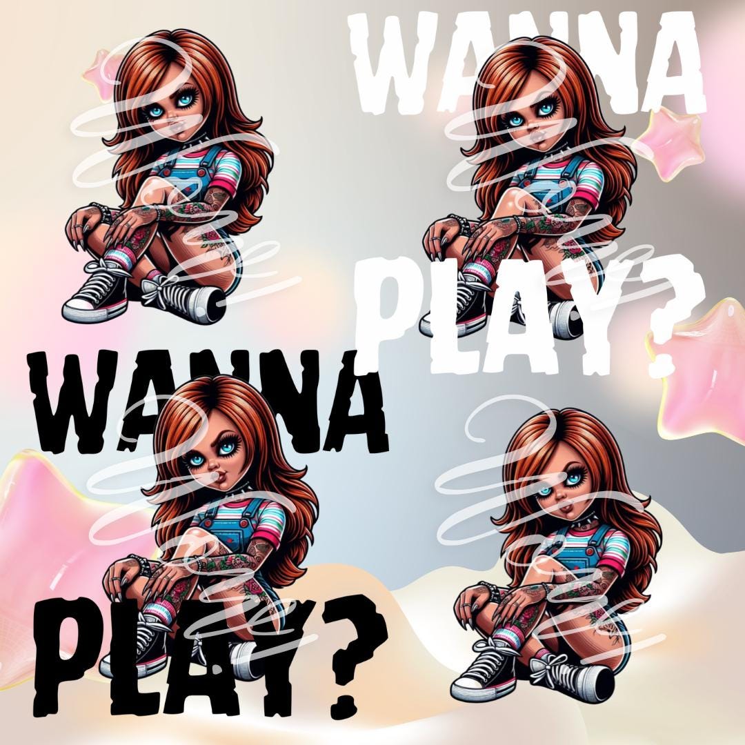 Pretty Chucky Woman WANNA PLAY Png Digital Download Black and White ...