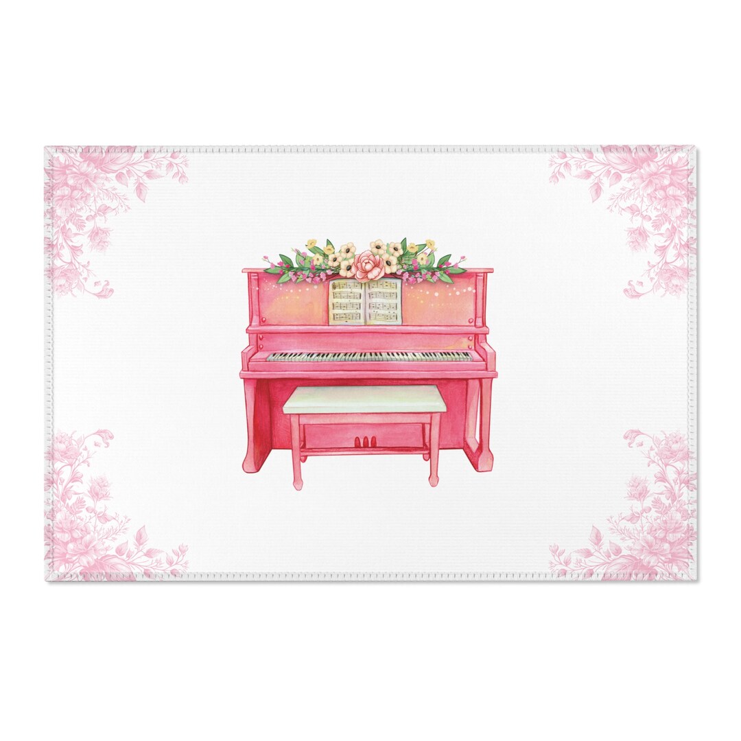 Coquette Room Decor, Pink Piano Area Rug, Vintage Floral Decor, Girls ...