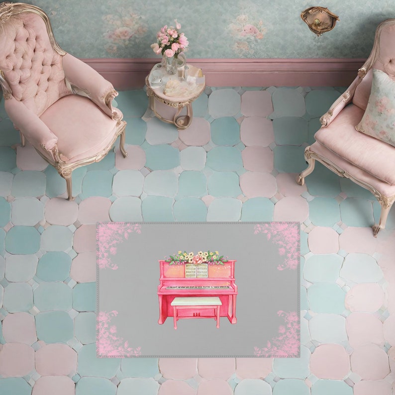 Coquette Room Decor, Pink Piano Area Rug, Vintage Floral Decor, Girls ...