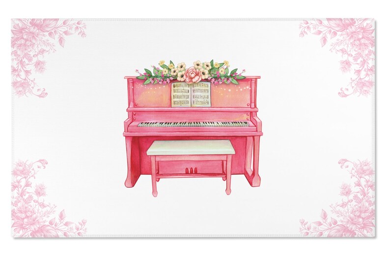 Coquette Room Decor, Pink Piano Area Rug, Vintage Floral Decor, Girls ...