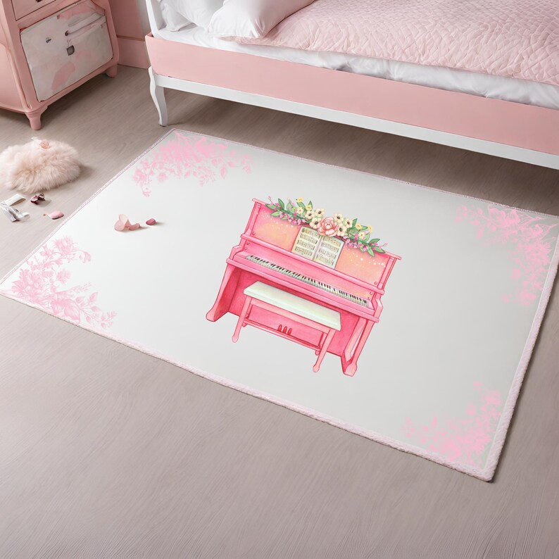 Coquette Room Decor, Pink Piano Area Rug, Vintage Floral Decor, Girls ...