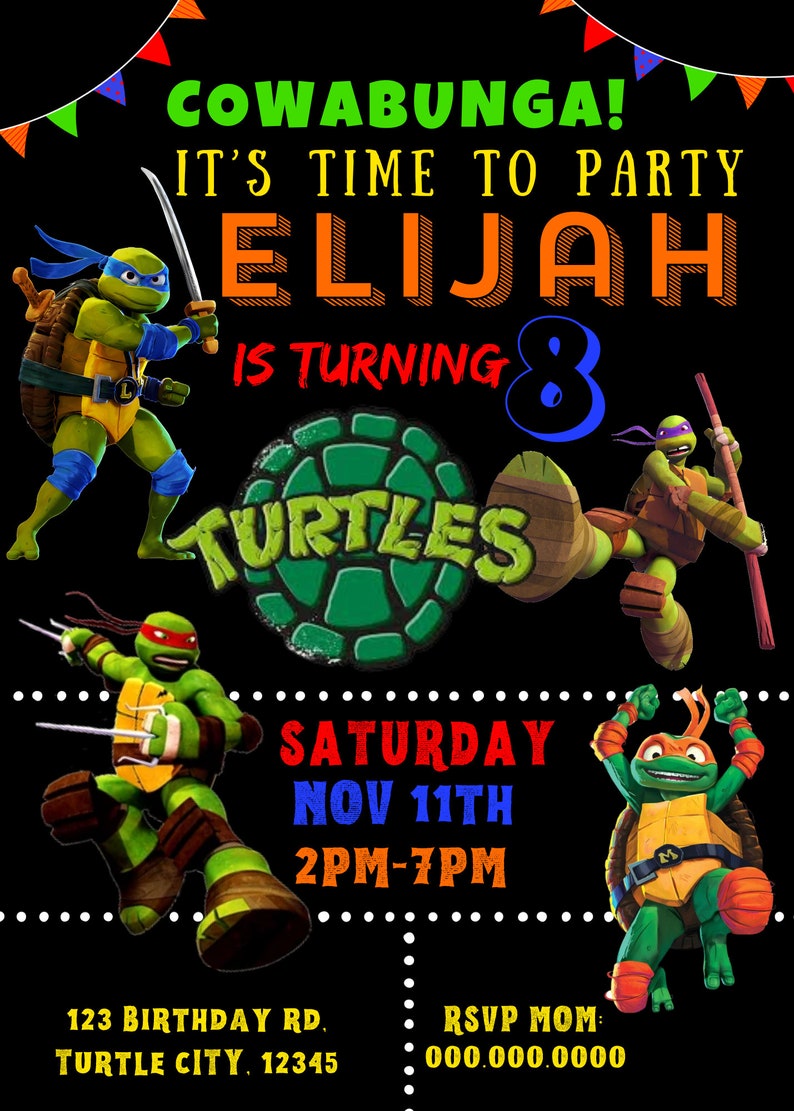 Mutant Ninja Turtles Birthday Invitation Ninja Turtles Invitation ...