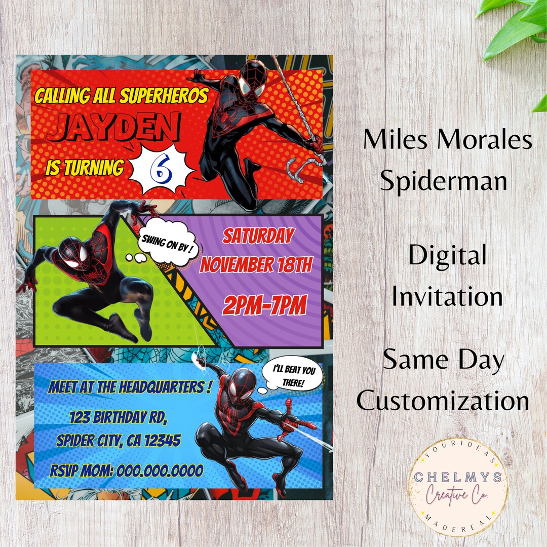 Spiderman Birthday Invitation| Miles Morales Spiderman Birthday ...
