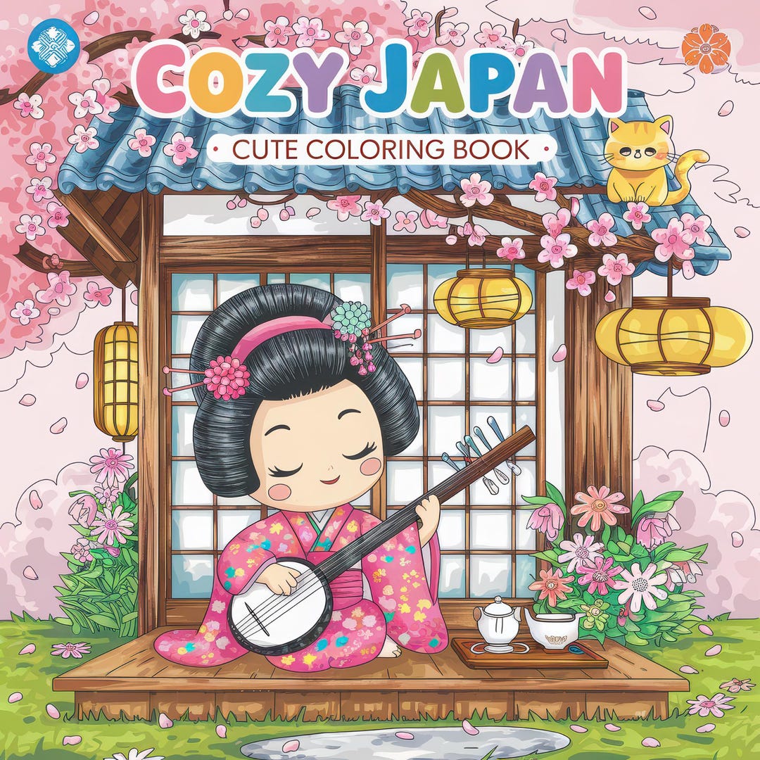 Cute and Cozy Japan Coloing Pages, Digital Coloring Book, 92 Pages ...