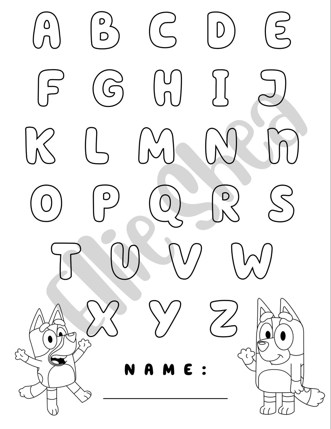 Bluey Alphabet Learning Coloring Sheet - Etsy