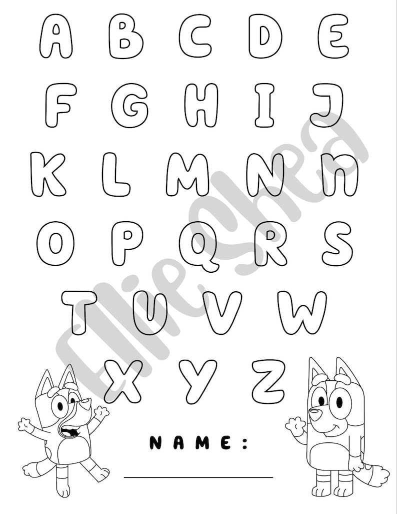 Bluey Alphabet Learning Coloring Sheet - Etsy