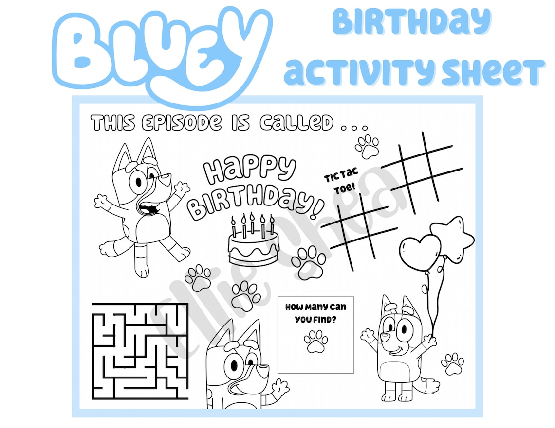 Bluey Birthday Coloring Sheet - Etsy Canada