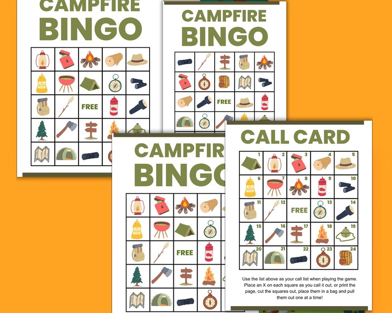 CAMPING BINGO CARDS Game for Kids Printable Bingo Cards Printable ...