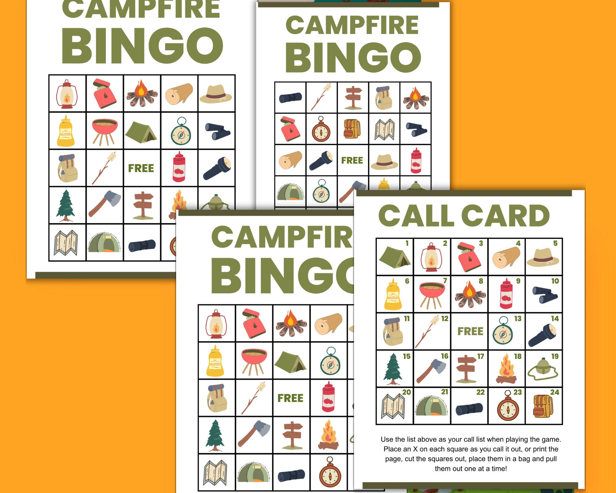 CAMPING BINGO CARDS Game for Kids Printable Bingo Cards Printable ...