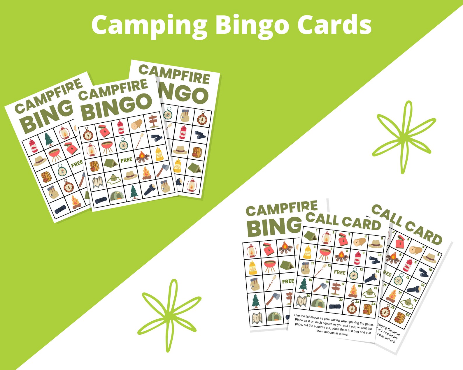 CAMPING BINGO CARDS Game for Kids Printable Bingo Cards Printable ...