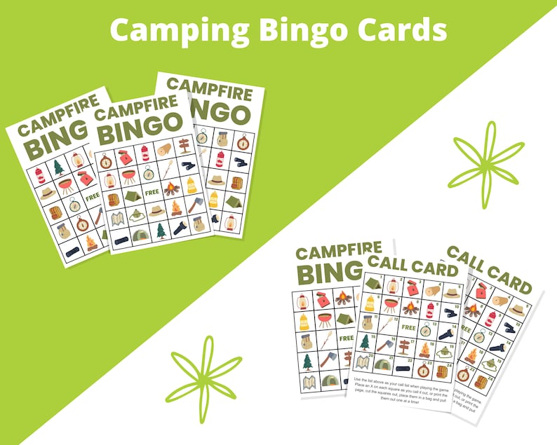 CAMPING BINGO CARDS Game for Kids Printable Bingo Cards Printable ...