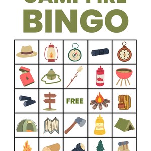 CAMPING BINGO CARDS Game for Kids Printable Bingo Cards Printable ...