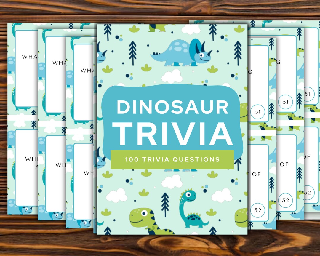 PRINTABLE DINOSAUR TRIVIA Card for Kids Dinosaur Theme Trivia Cards Set Printable Trivia Game ...