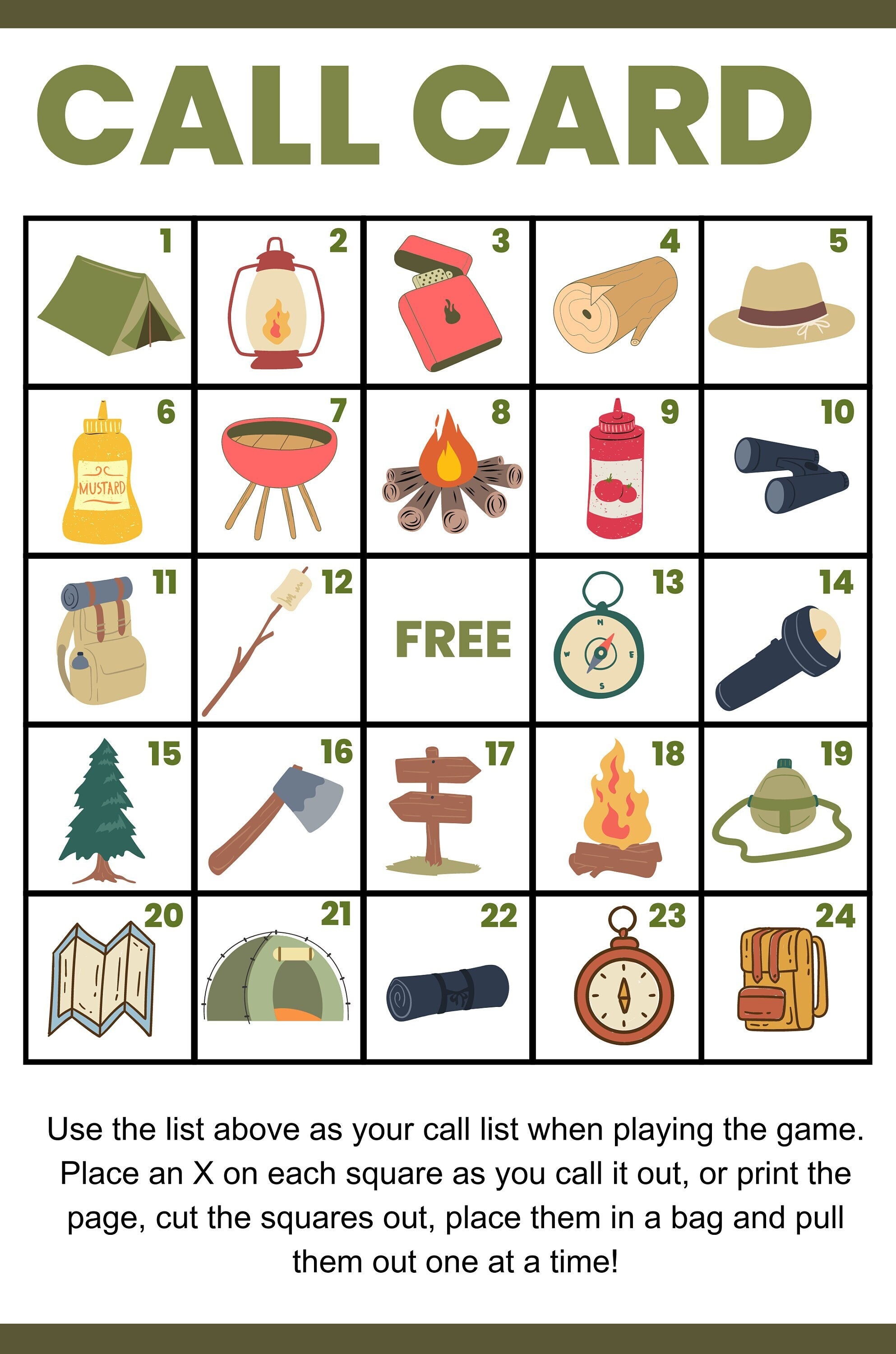 CAMPING BINGO CARDS Game for Kids Printable Bingo Cards Printable ...