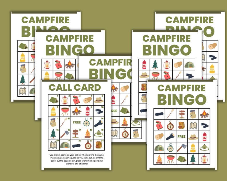 CAMPING BINGO CARDS Game for Kids Printable Bingo Cards Printable ...