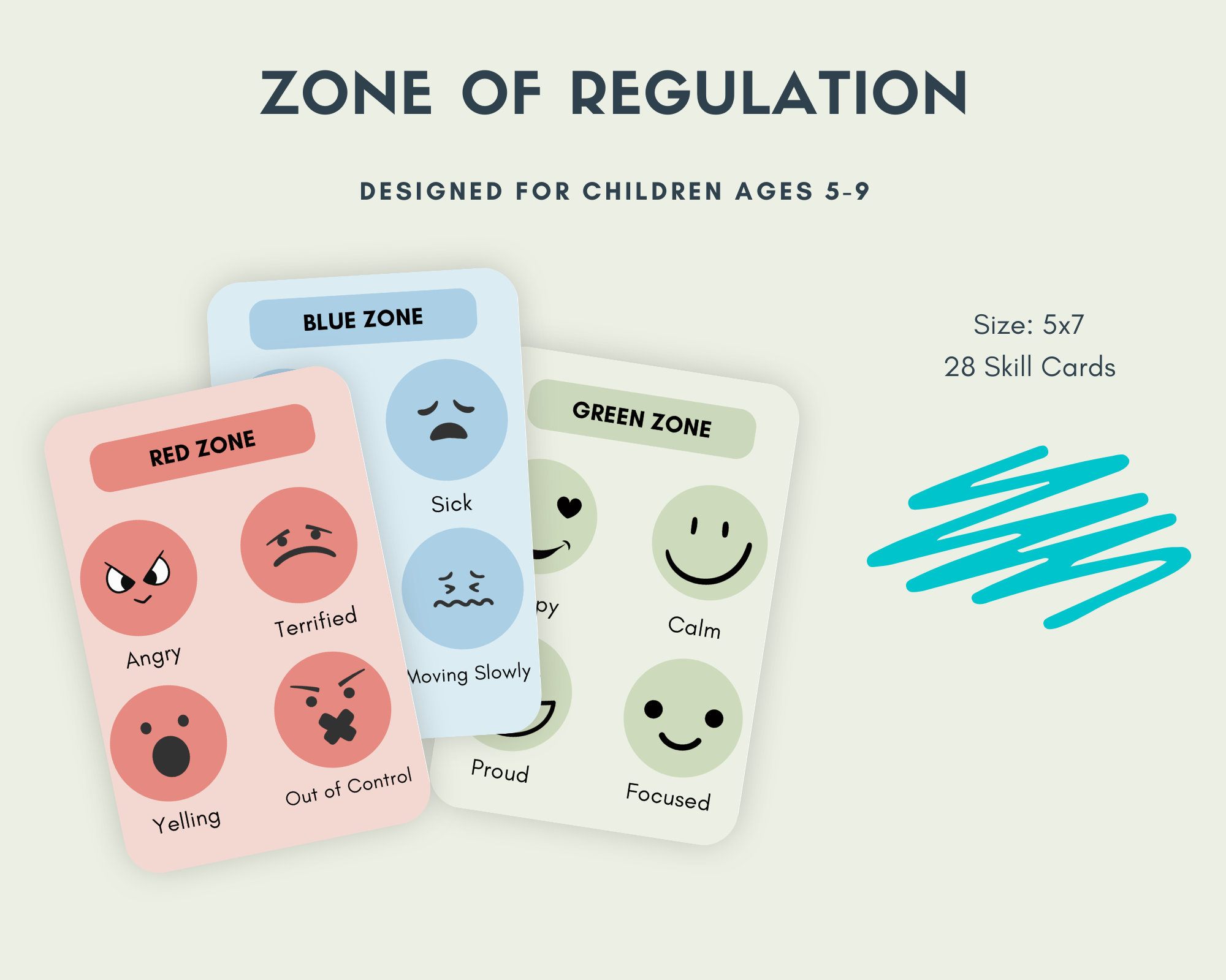 KIDS' EMOTION REGULATION Skill Cards - 28-card Bundle | 5x7 Printable ...
