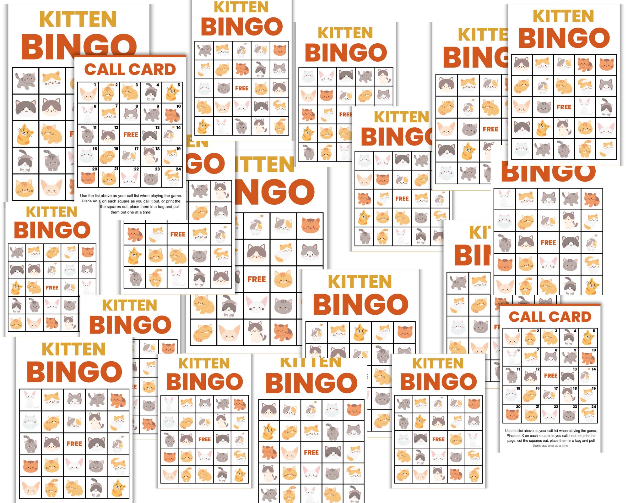 KITTEN BINGO CARDS Game for Kids Printable Bingo Cards Printable ...