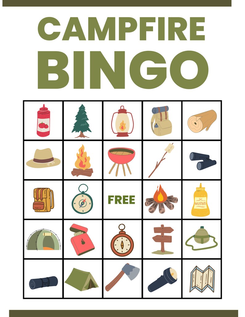 CAMPING BINGO CARDS Game for Kids Printable Bingo Cards Printable ...