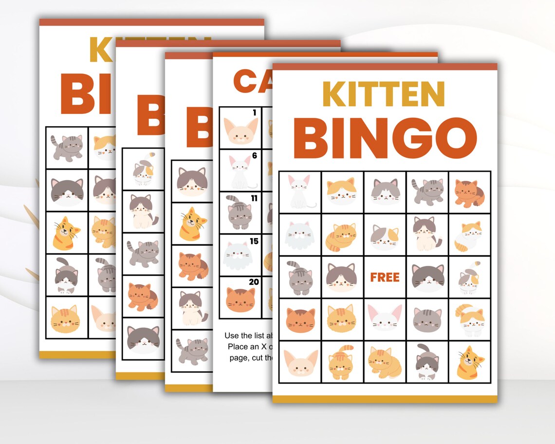 KITTEN BINGO CARDS Game for Kids Printable Bingo Cards Printable ...