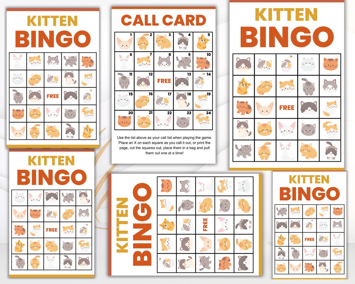 KITTEN BINGO CARDS Game for Kids Printable Bingo Cards Printable ...