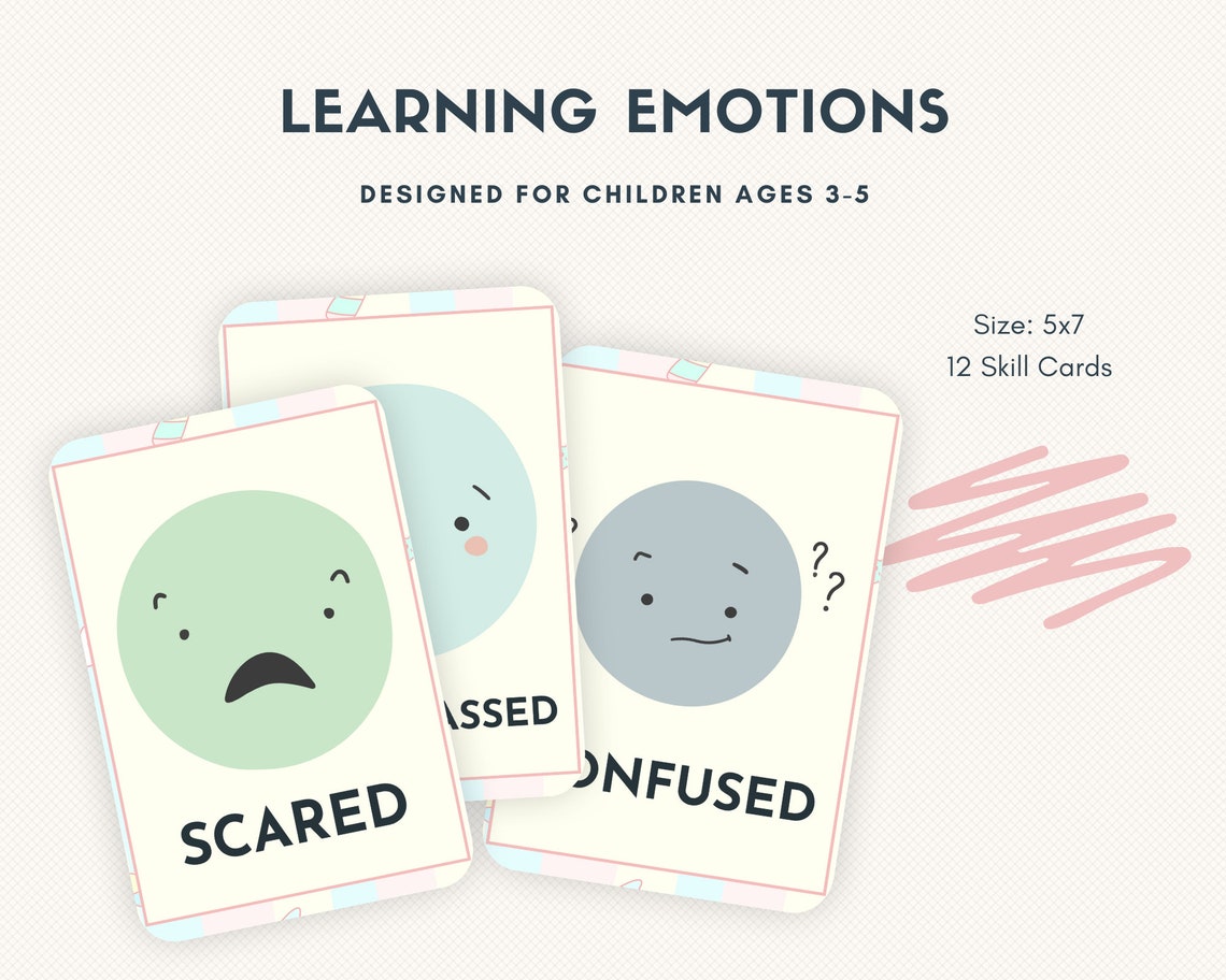 LEARNING EMOTIONS PRINTABLE Skill Cards for Kids 5x7 Printable Instant ...