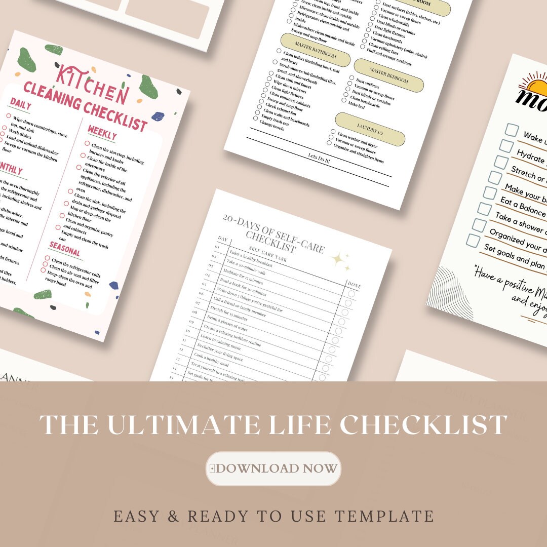 Customizable Ultimate Checklist Mom Checklist Life Checklist cleaning ...