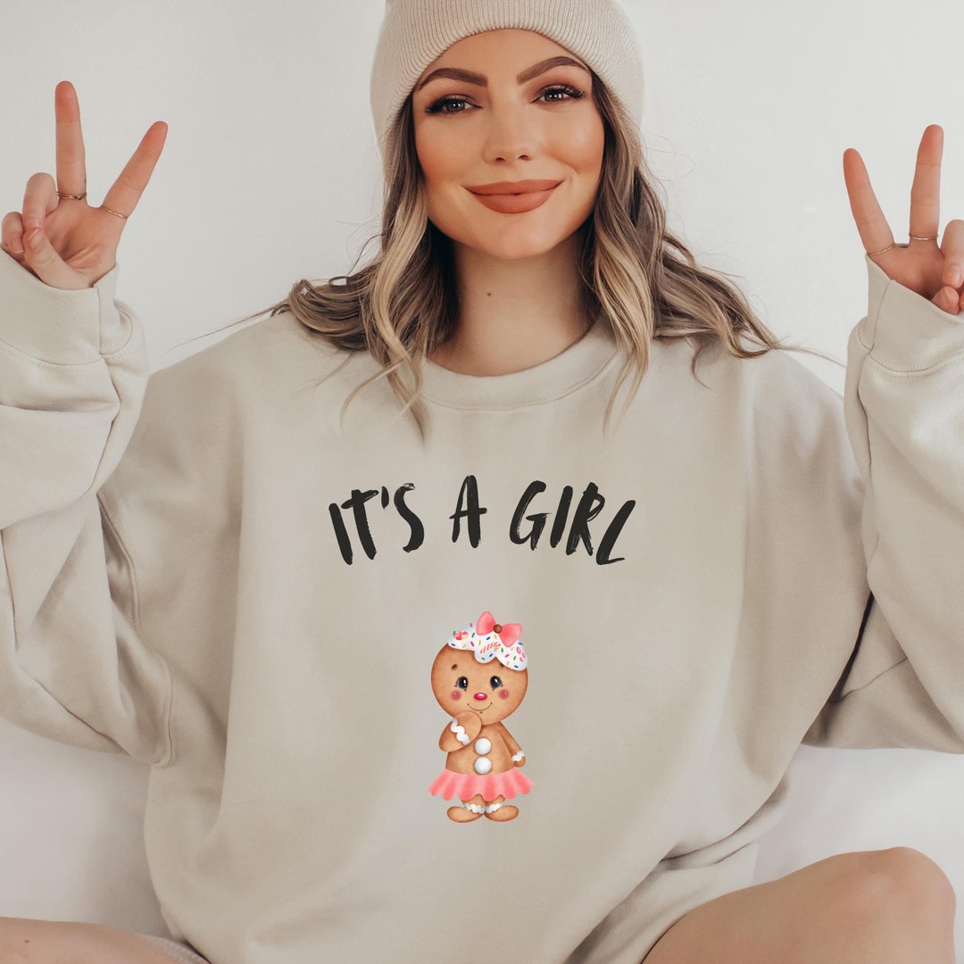 BABY GIRL PREGNANCY Announcement Sweatshirt, Christmas Gingerbread ...