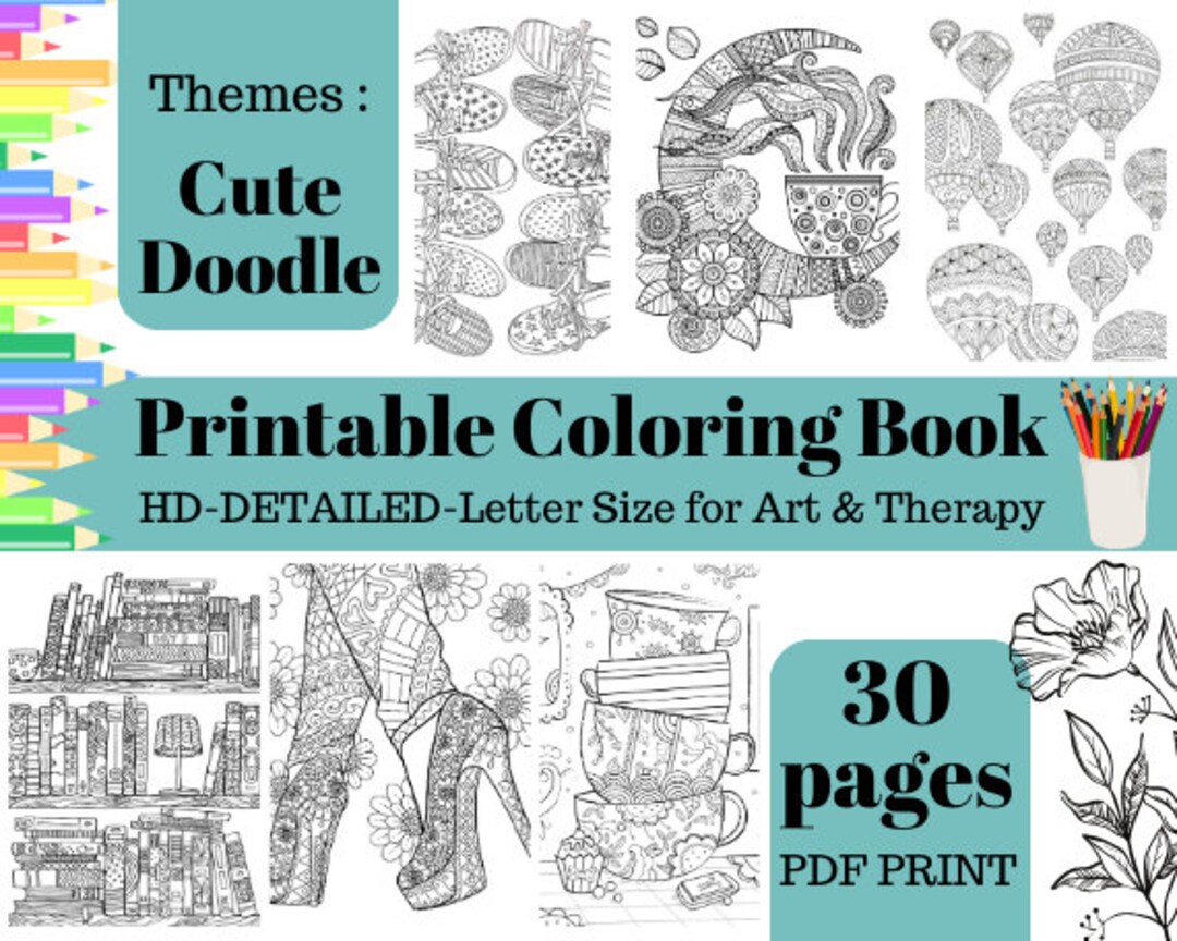 30 Pages Printable Coloring Book Collection for Art & Therapy - Etsy