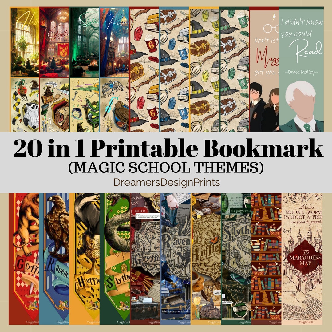 20 in 1 Printable Bookmarks Ready-to-print A4 Sheet (PDF) Magic School ...
