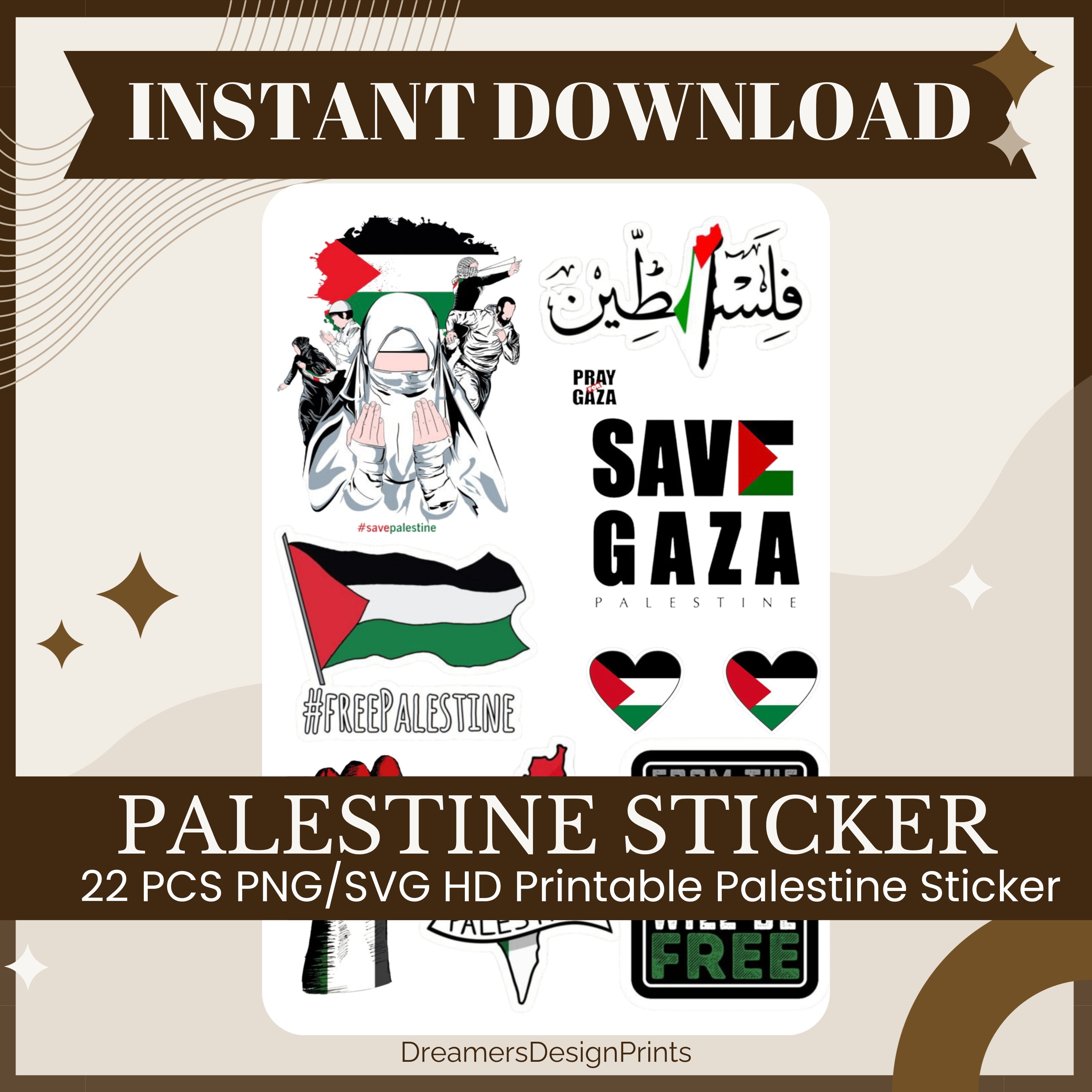 22 Pcs Printable Palestine Instant Download PNG SVG HD Sticker Digital ...