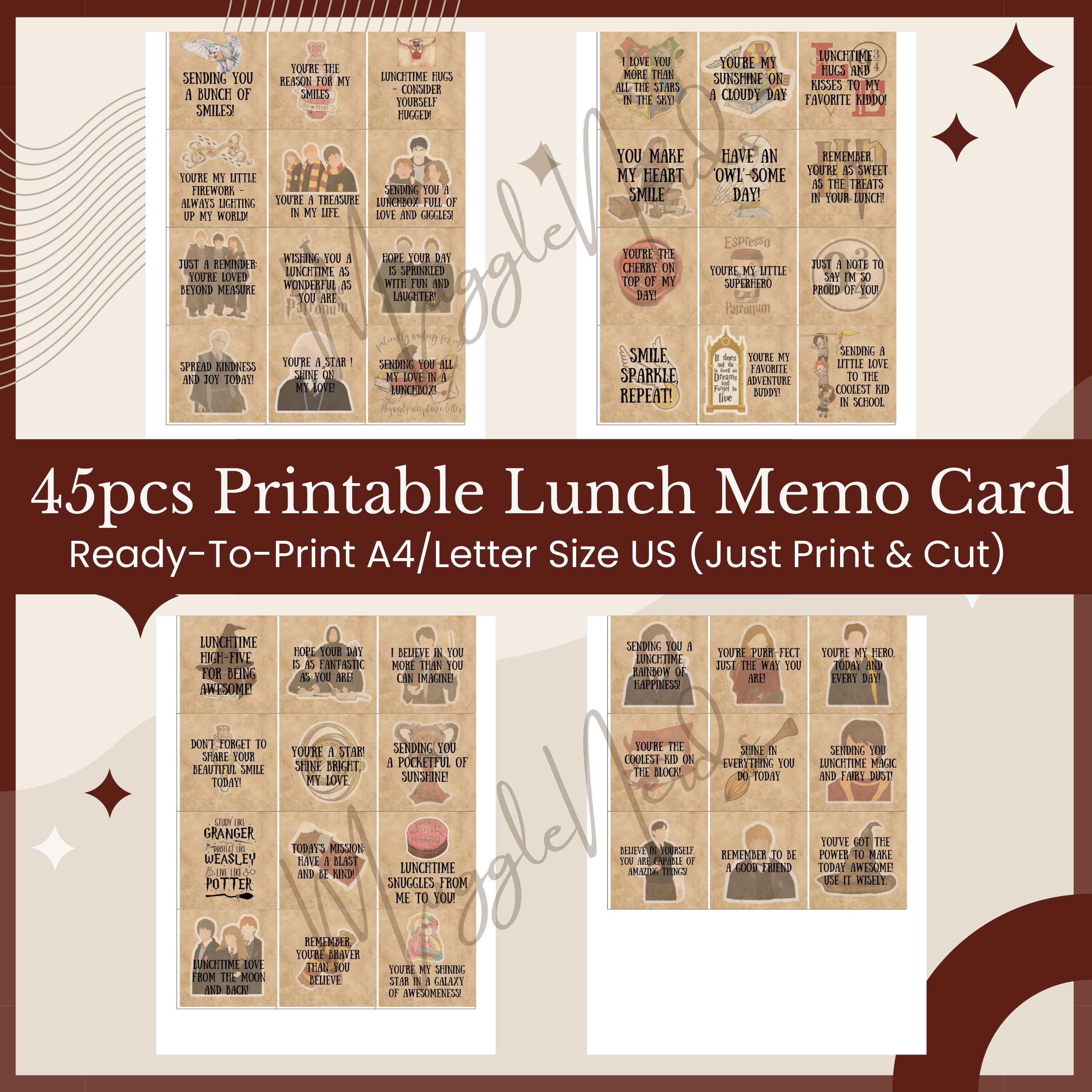 45pcs Printable Lunch Card Memo for Kids Magic School Digital - Etsy