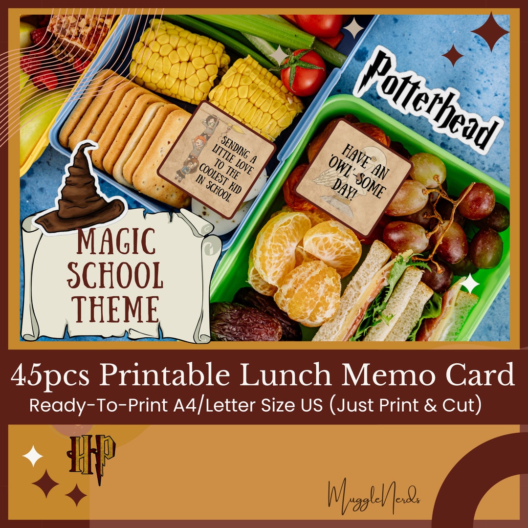 45pcs Printable Lunch Card Memo for Kids Magic School Digital - Etsy
