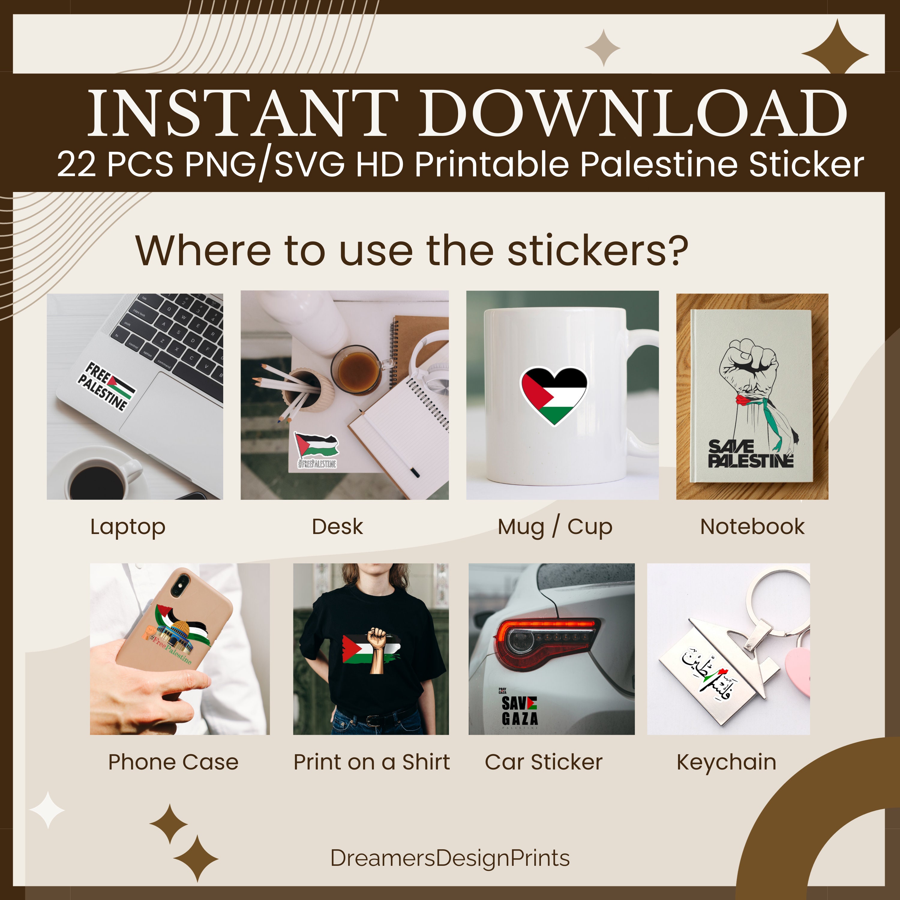 22 Pcs Printable Palestine Instant Download PNG SVG HD Sticker Digital ...