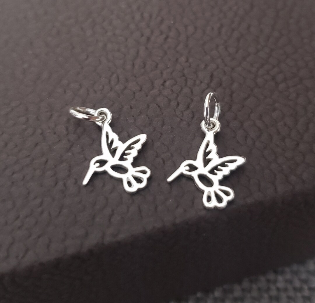 Sterling Silver Tiny Hummingbird Charm. Hummingbird Pendant Botanical ...