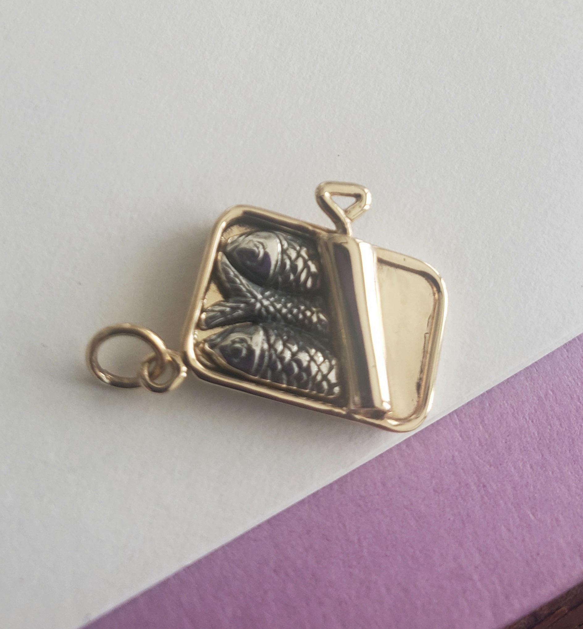Bronze and Sterling Silver Sardine Can Charm Italian Food Pendant ...