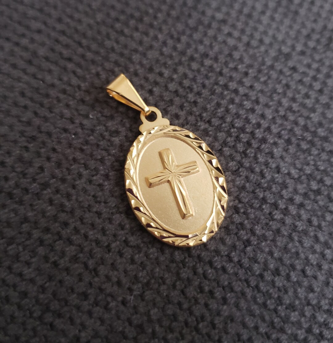 Cross Oval Frame Charm Pendant Catholic Church Gold Filled Cross - Etsy