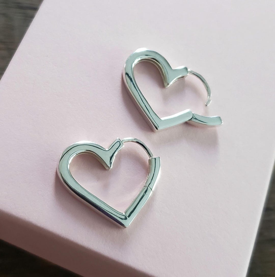 Sterling Silver Heart Huggie Hoop Earrings Heart Shaped Hoops - Etsy