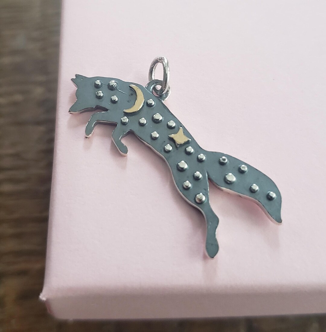 Sterling Silver Fox Charm Moon and Star, Animal Pendant Spirit Animal ...