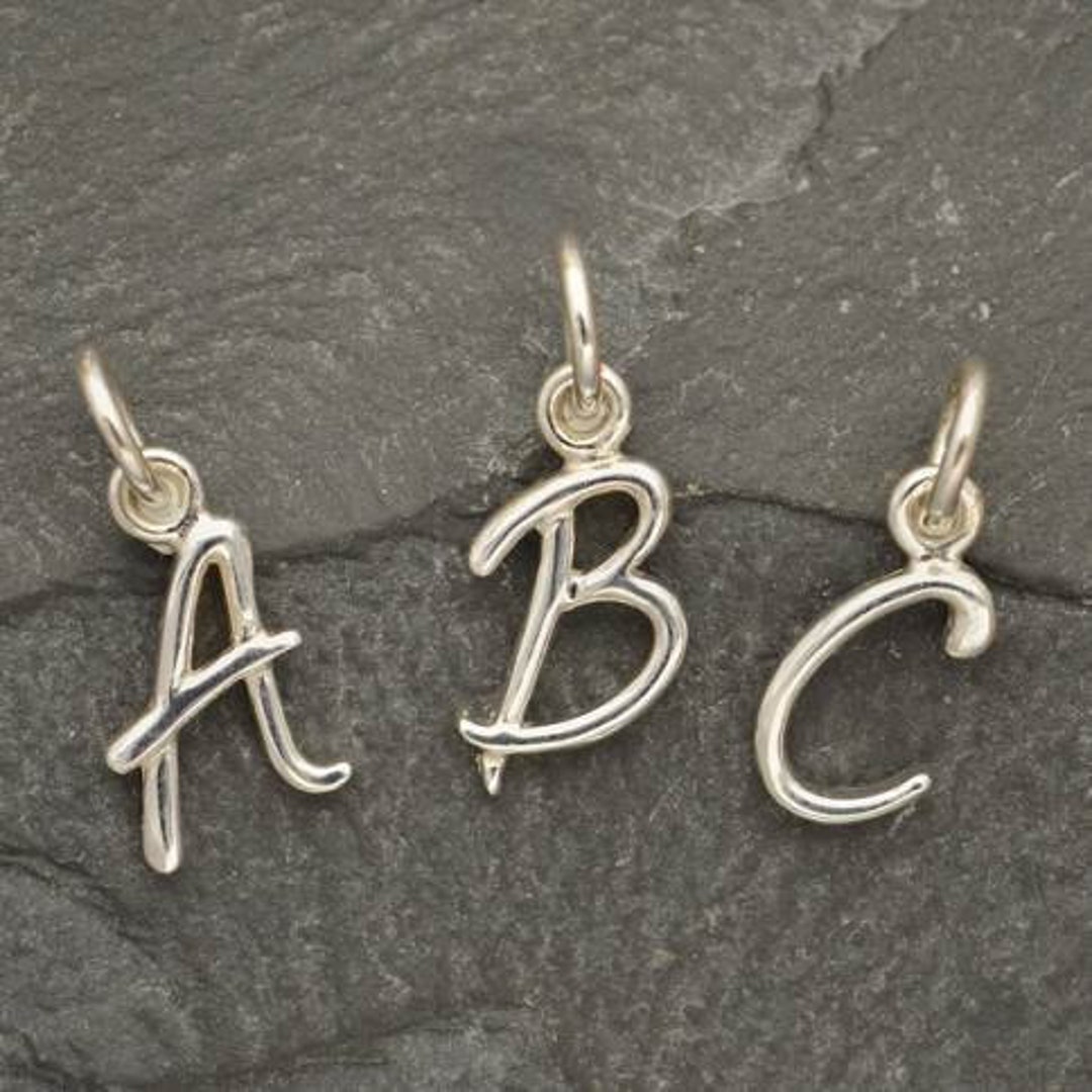Sterling Silver Script Letter Charms Personlized Initial Jewelry Supply ...