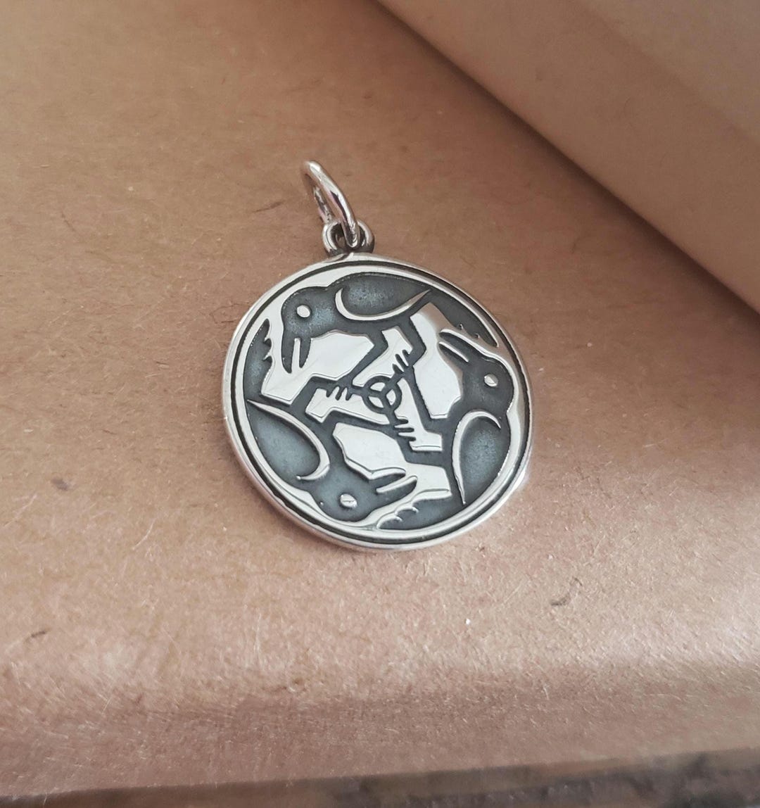 Sterling Silver Triple Raven Pendant Mysticism Celtic Magic, Engraved ...