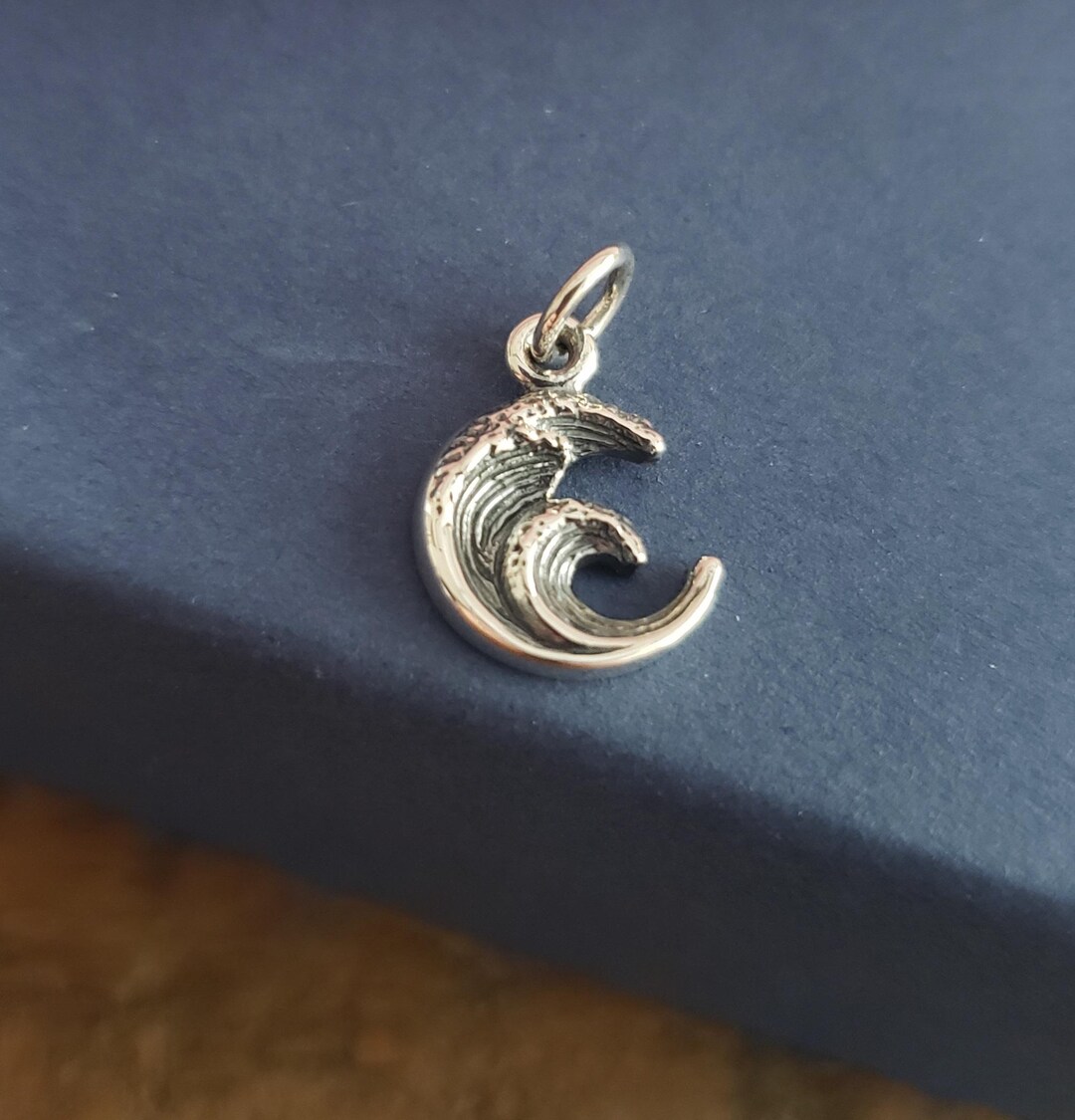 Mini Textured Wave Charm. Beach Vibe Pendant Ocean Jewelry Supply Tiny ...