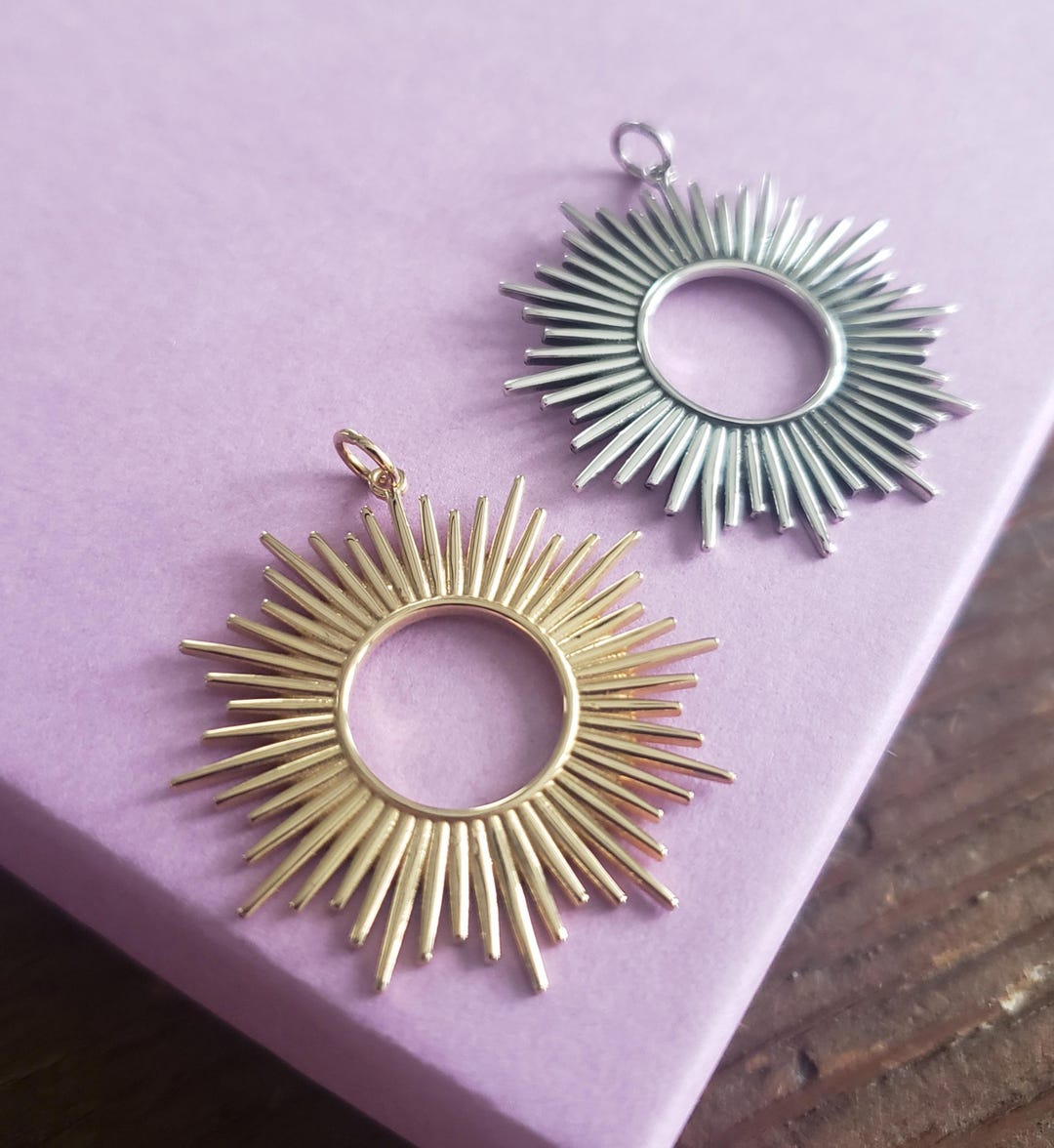 Bronze Gold Spikey Sun Pendant, Warmth of Sun Charm Sunlight Sunburst ...