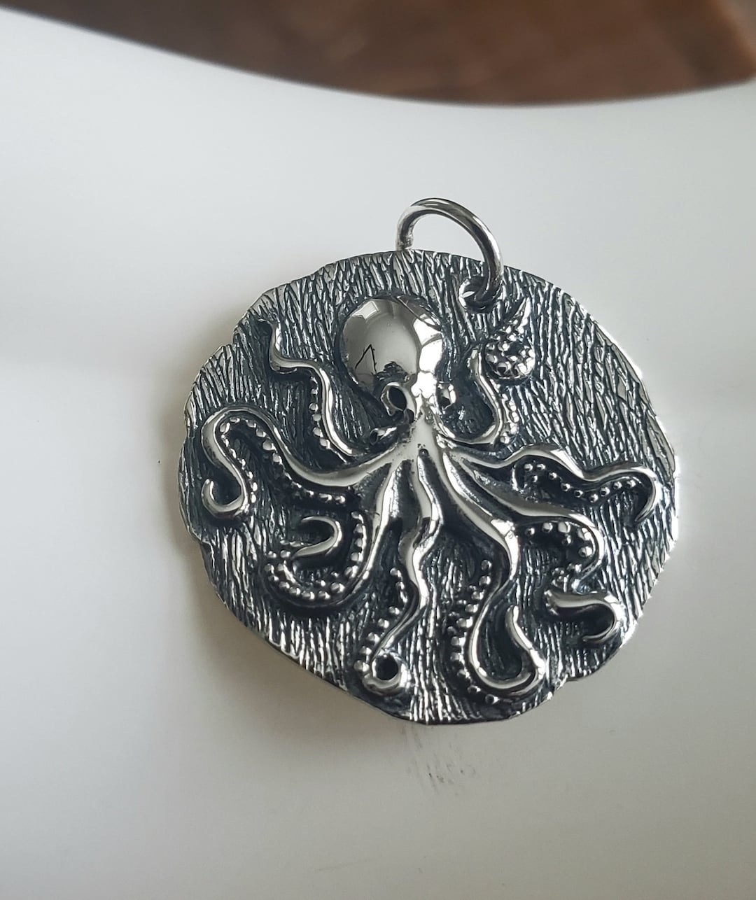 Sterling Silver Octopus Coin Pendant, Ocean Charm, Sea Creature - Etsy