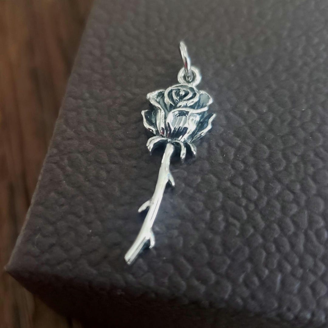 Sterling Silver Dimensional Stemmed Rose Charm, I Love You Meaning ...