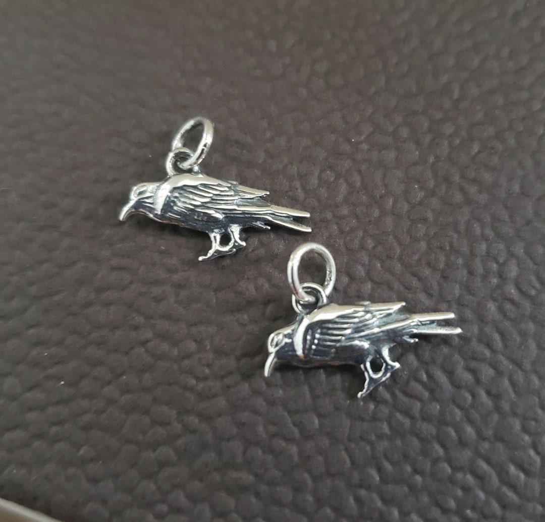 Small Sterling Silver Raven Charm Talisman Charm, Nature, Forest ...
