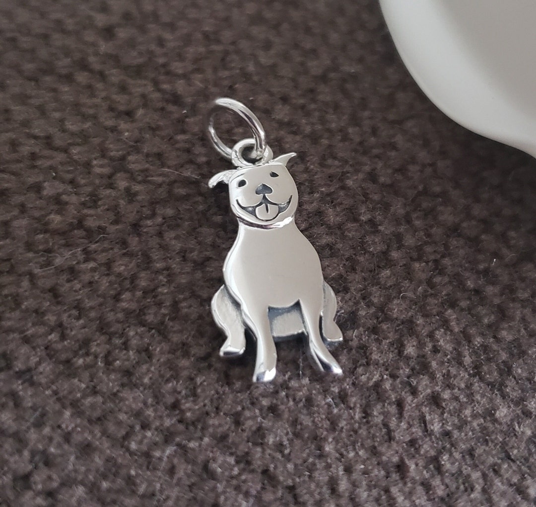 Sterling Silver Pitbull Dog Charm., Engravable Animal Jewelry Supply ...
