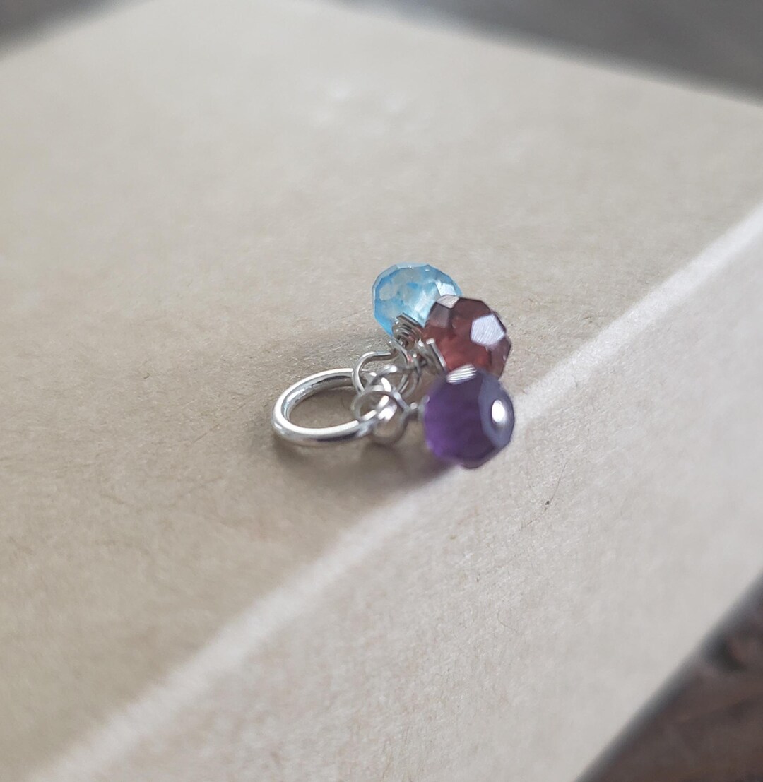 Three Tiny Gemstone Dangle Charm, Birthstone Trio Colorful Rondelle ...
